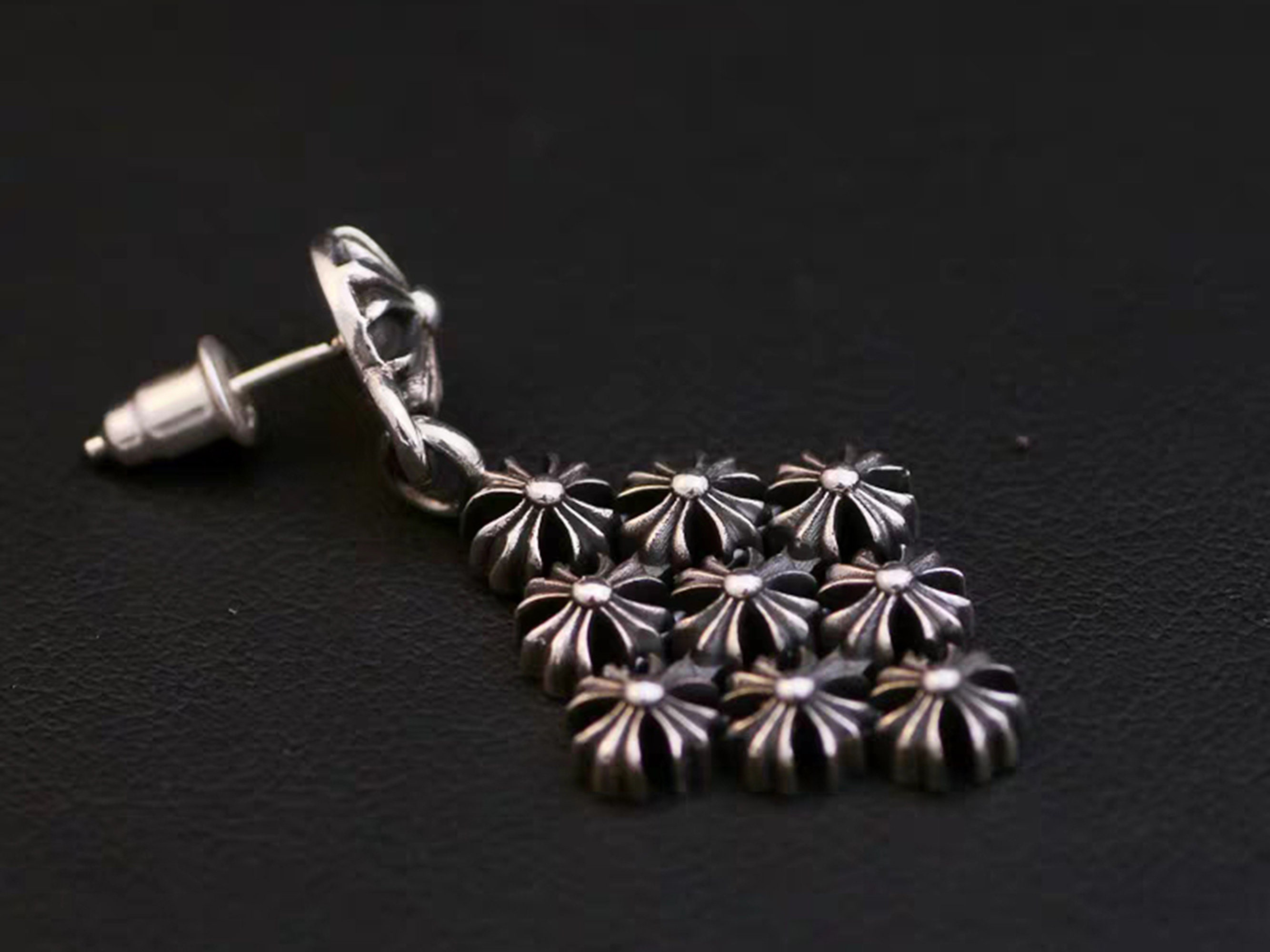 Chrome Hearts Style Cross Flower Earrings, Sterling Silver Earrings ...