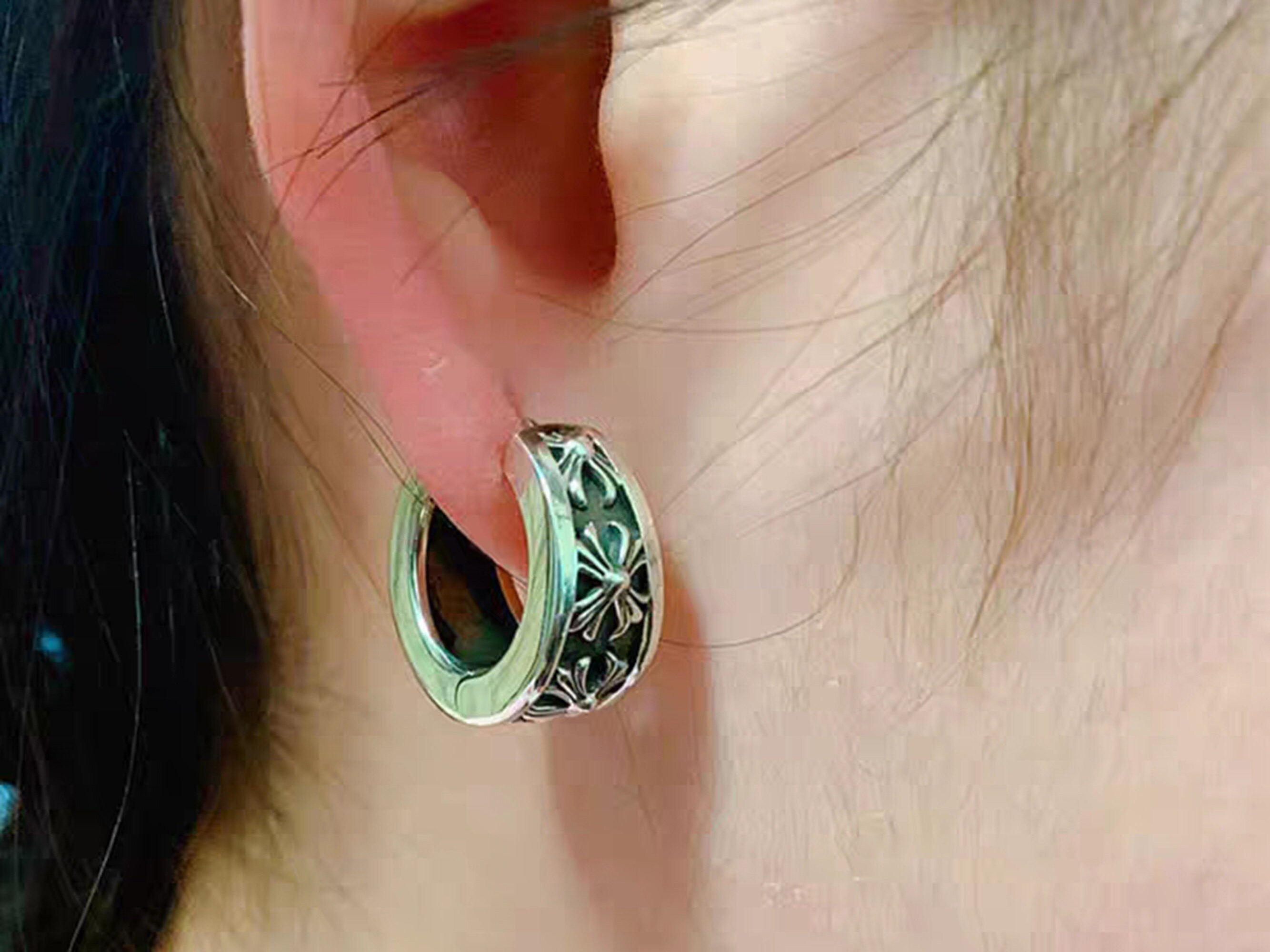 Chrome Hearts Style Small Hoop Earrings, Sterling Silver Hoop Earrings ...