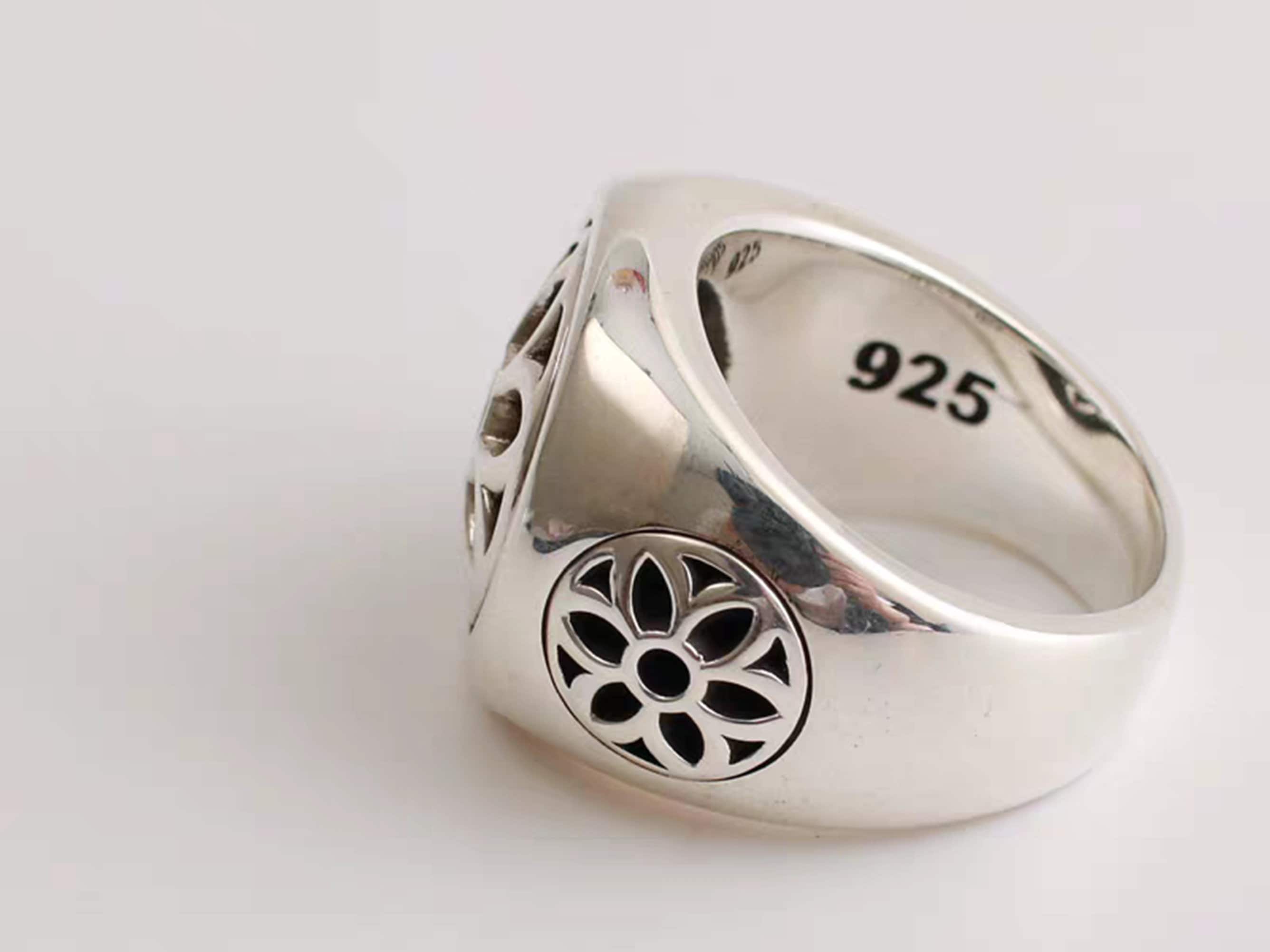 Chrome Hearts Style Rings, Sterling Silver Cherry Blossom Design Ring ...