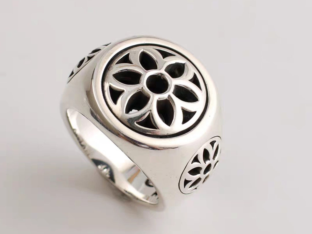 Chrome Hearts Style Rings, Sterling Silver Cherry Blossom Design Ring ...