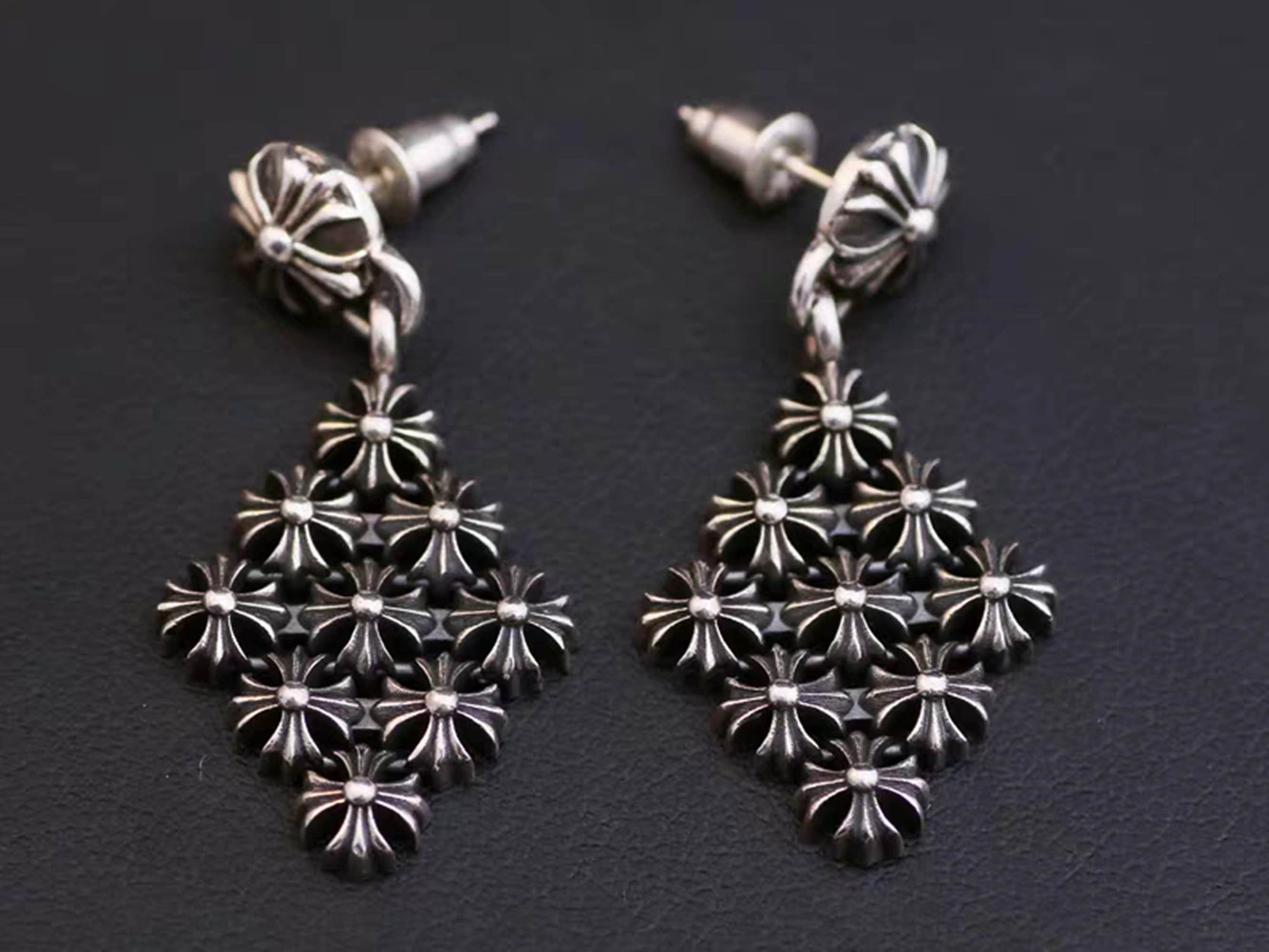 Chrome Hearts Style Cross Flower Earrings, Sterling Silver Earrings ...