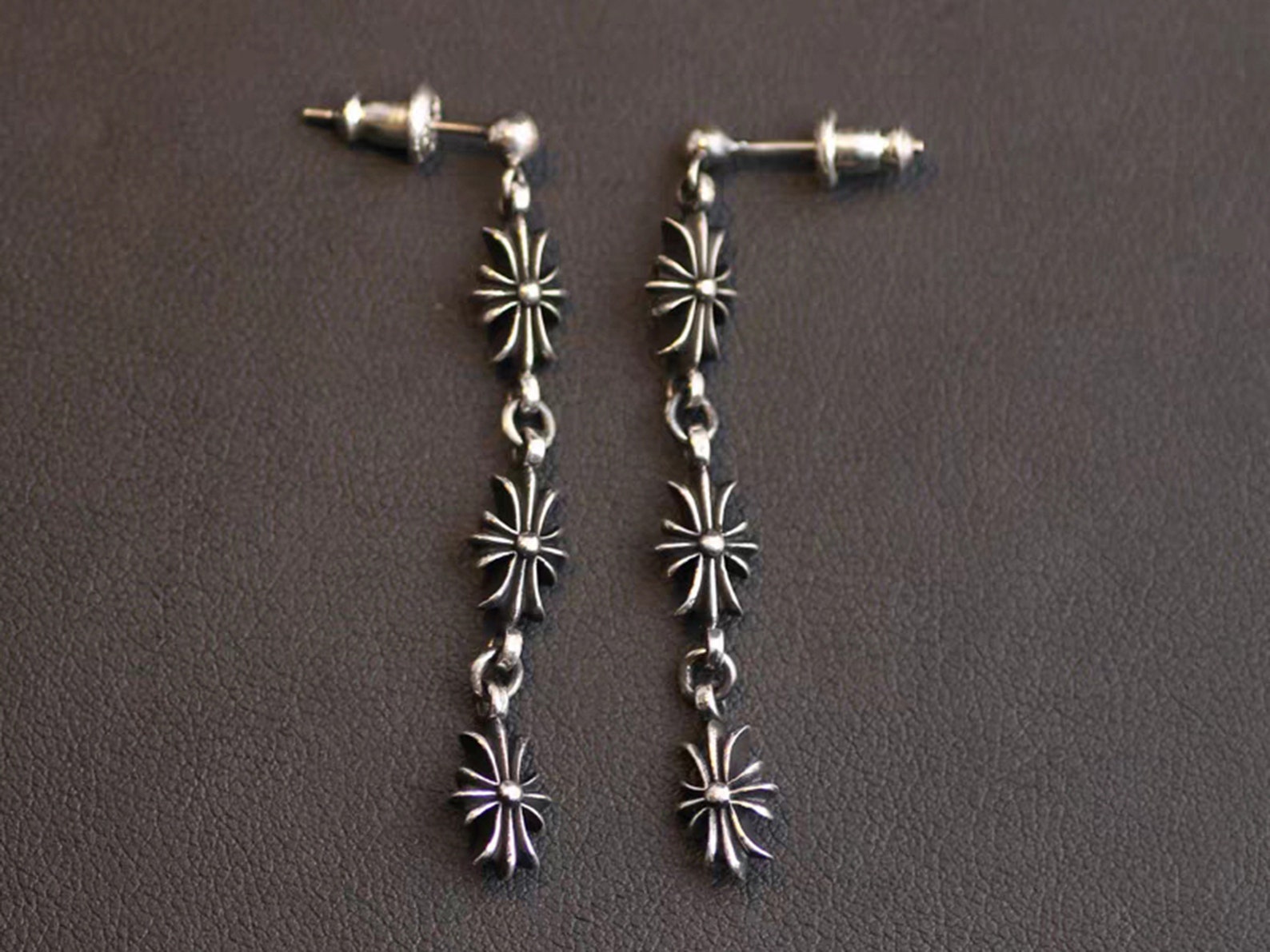 Chrome Hearts Style Cross Flower Earrings, Sterling Silver Earrings ...