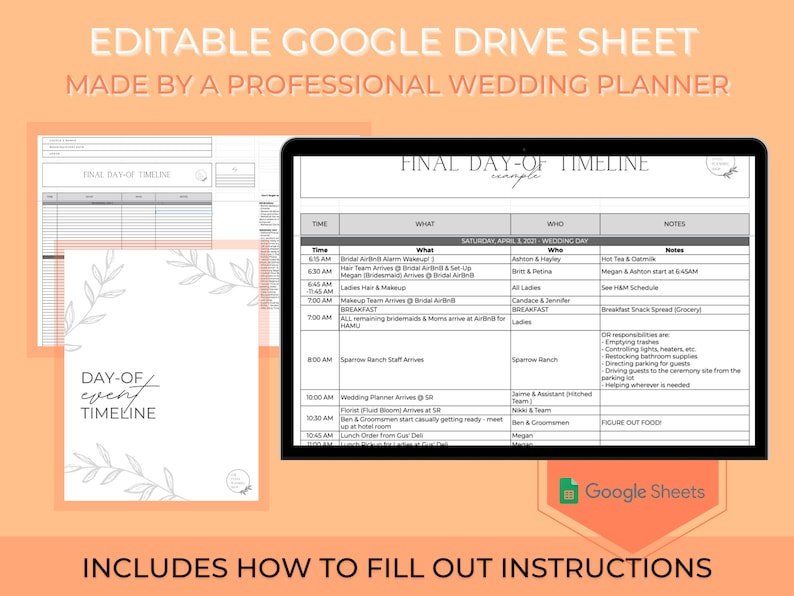 Template Event Day Timeline Wedding Day of Execution Digital ...