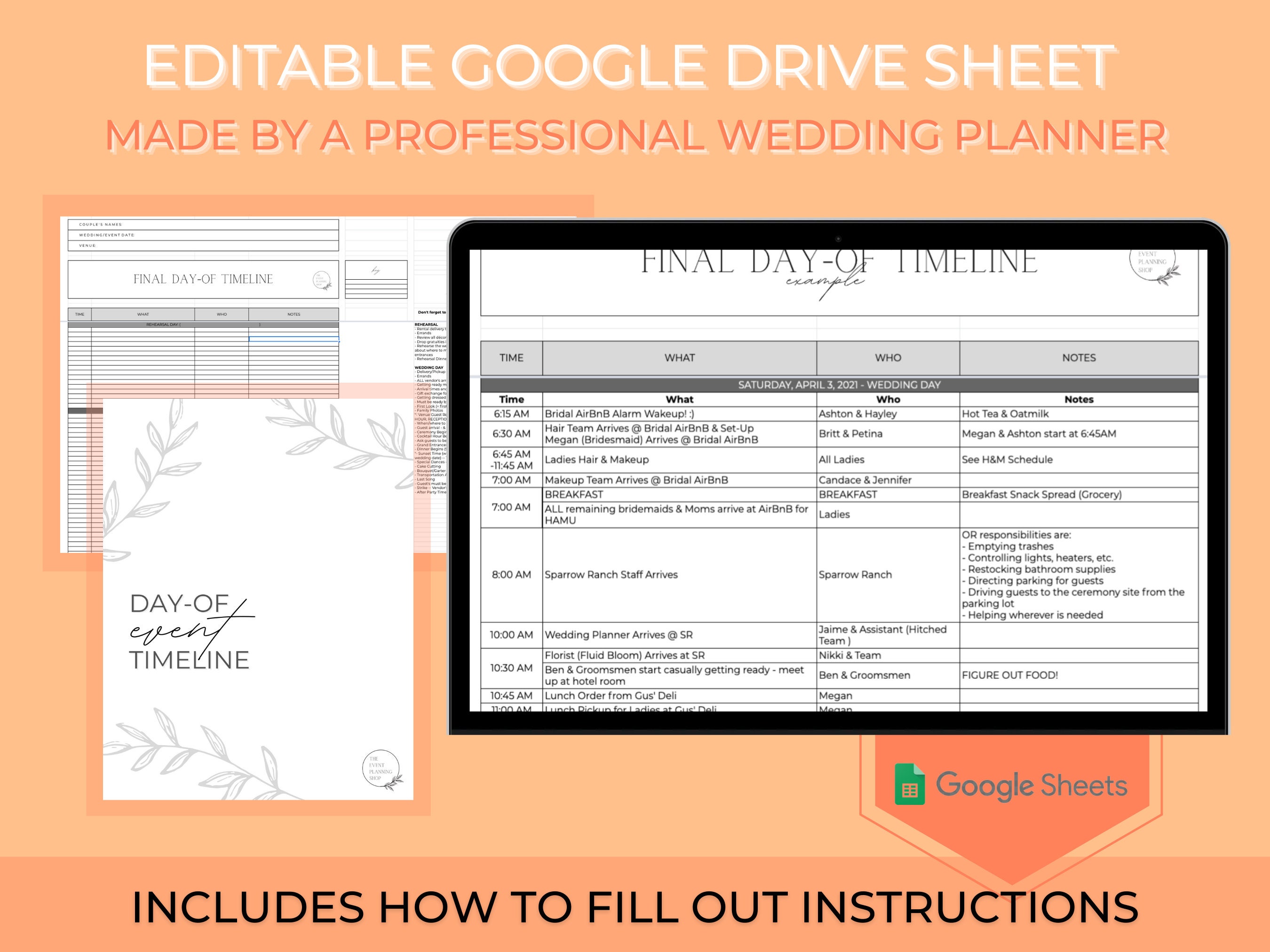 Template Event Day Timeline Wedding Day of Execution Digital ...