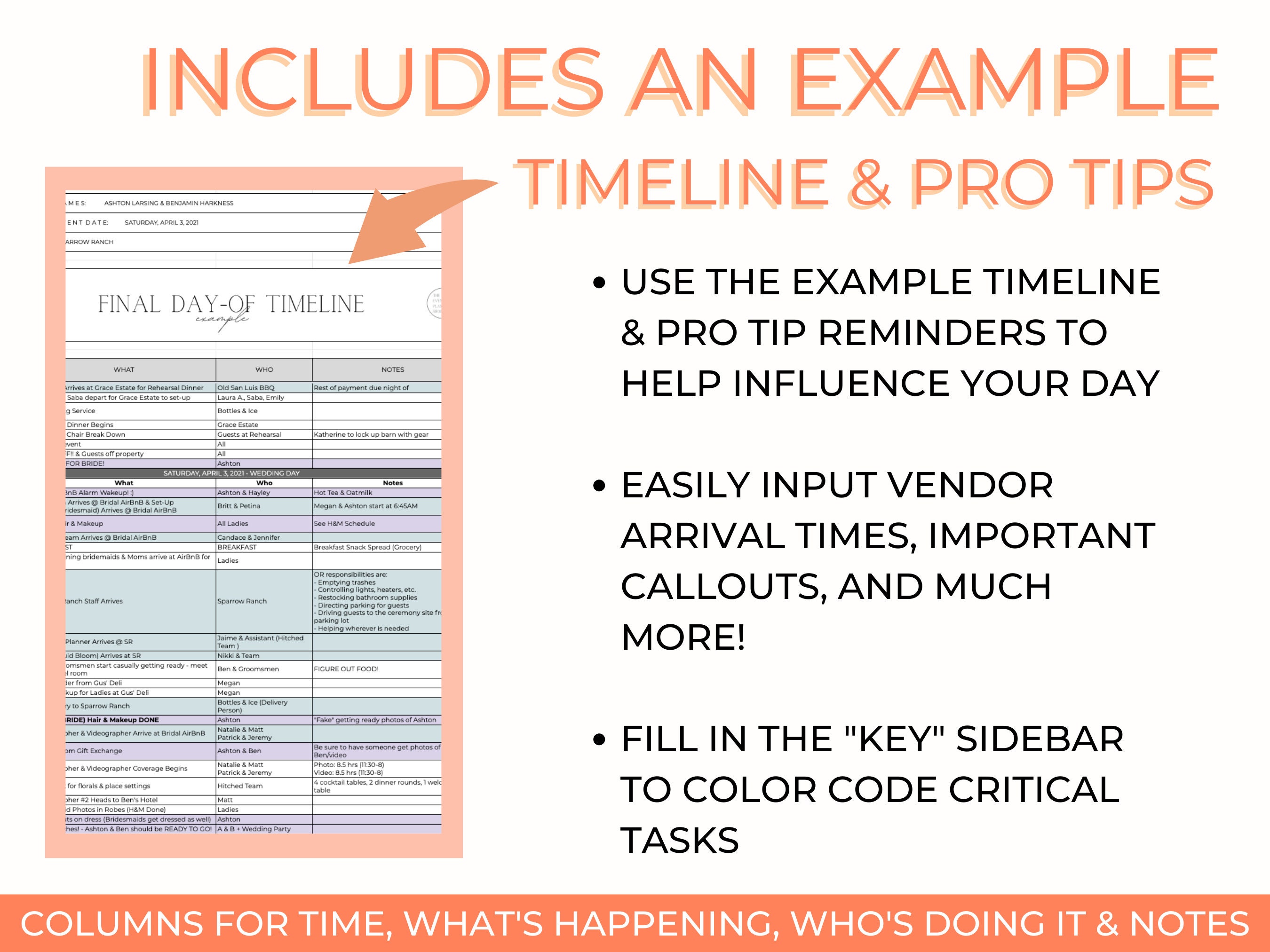 Template Event Day Timeline Wedding Day of Execution Digital ...