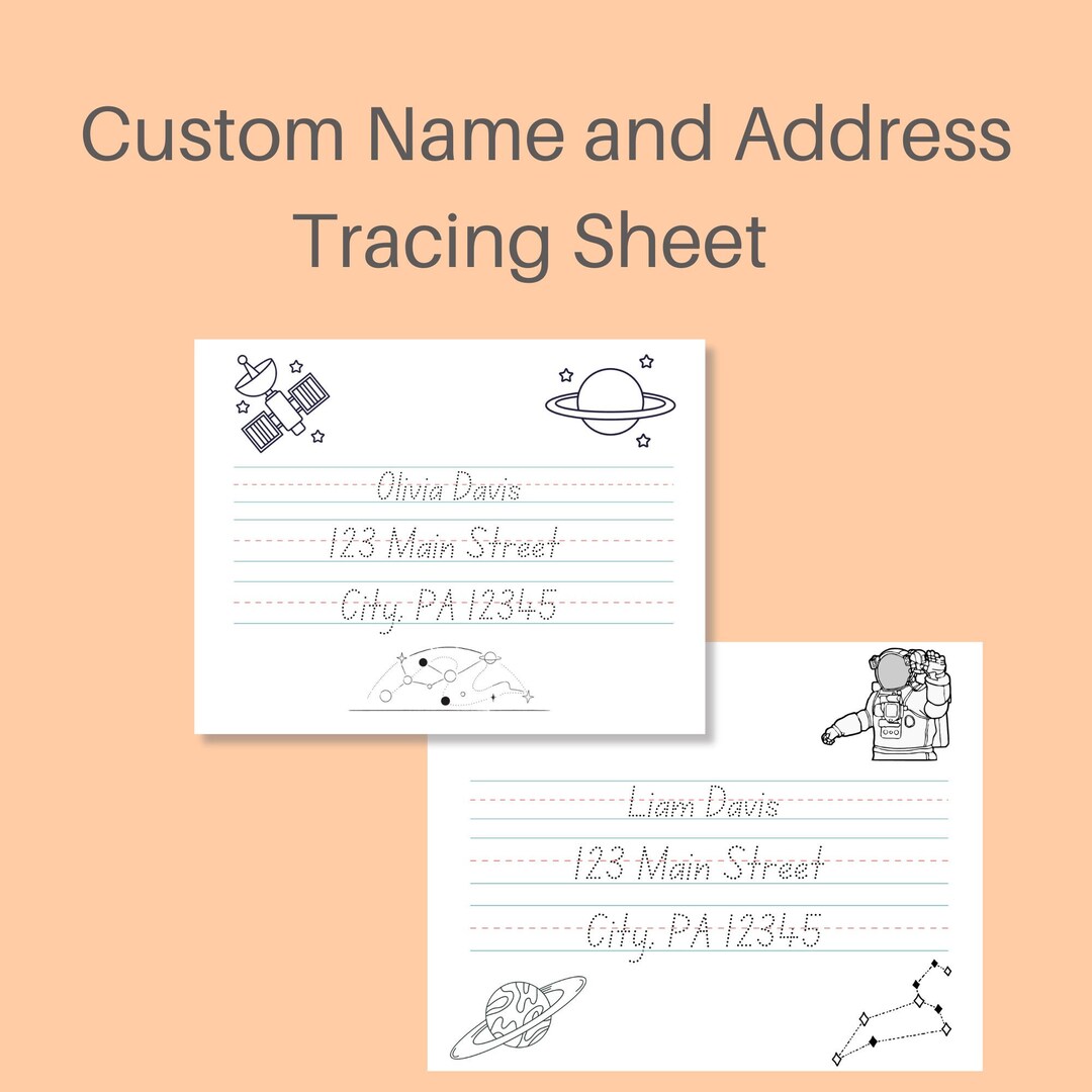 Custom Name Address Tracing Sheet Handwriting Practice - Etsy