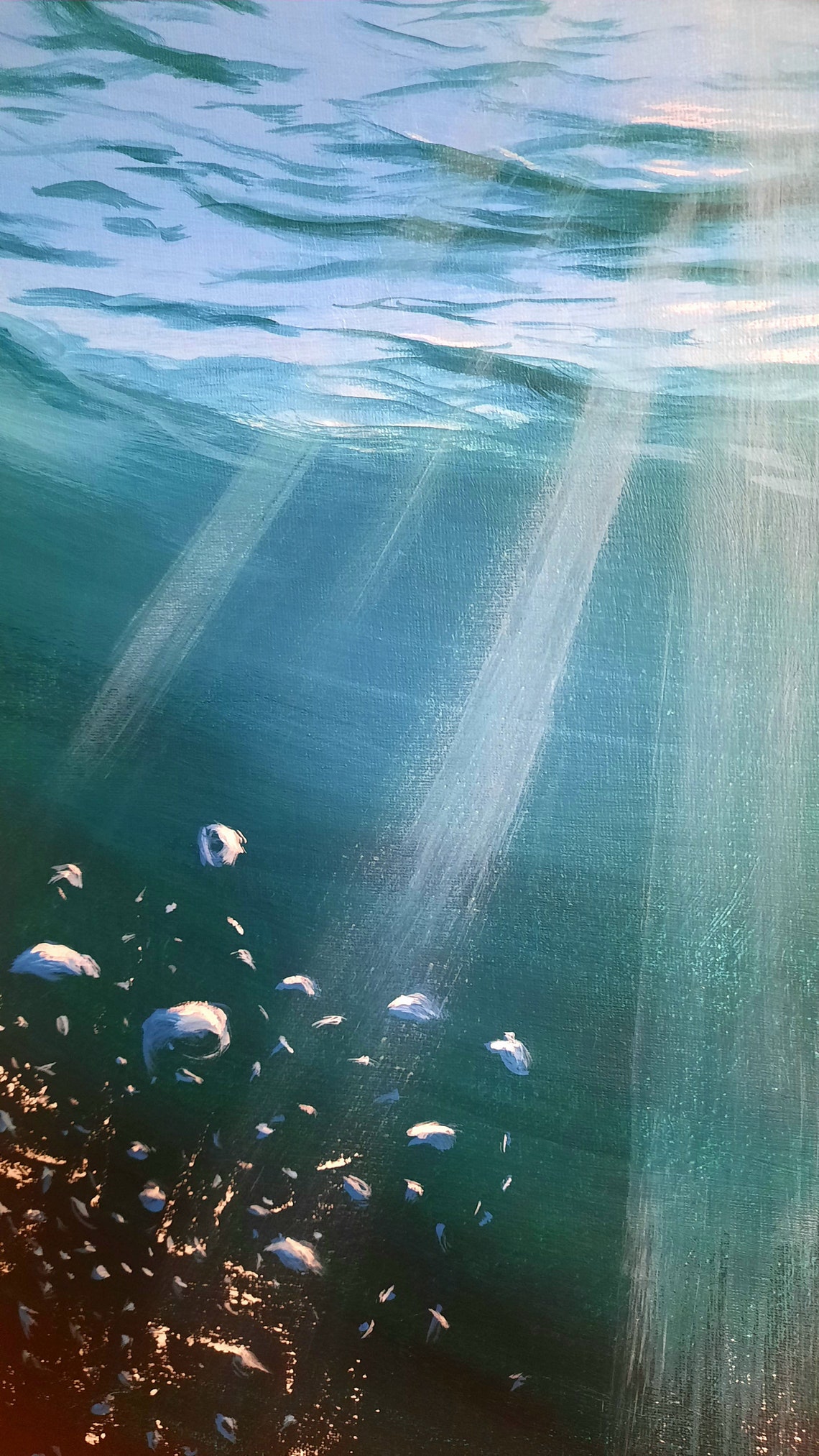 Original Blue Underwater Acrylic Painting, Original Painting on Canvas ...
