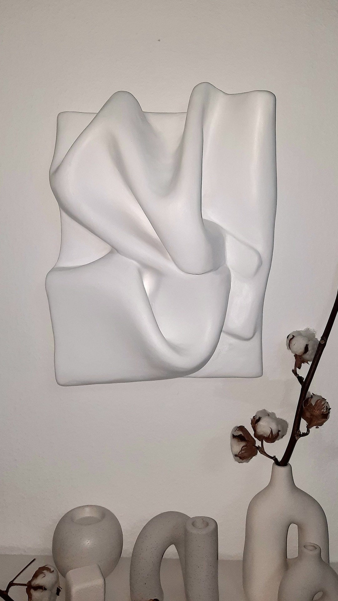 3D Plaster Fabric Textured White Painting on Canvas, Original ...