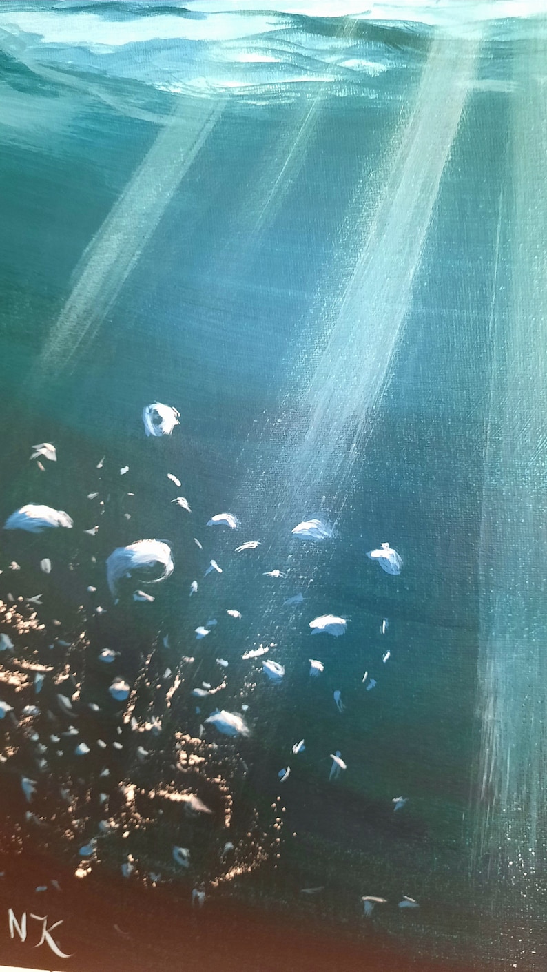 Original Blue Underwater Acrylic Painting, Original Painting on Canvas ...