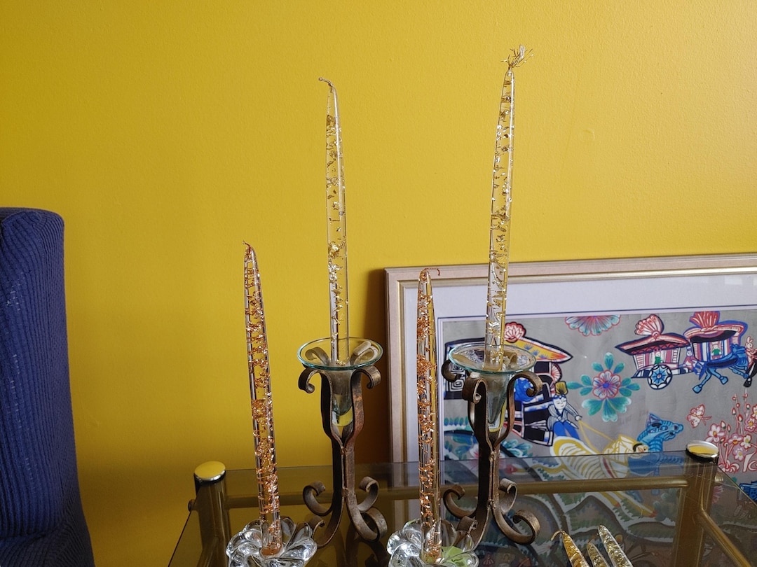 Vintage, Lucite Candles, With Gold, Silver, Bronze Flakes, MCM ...