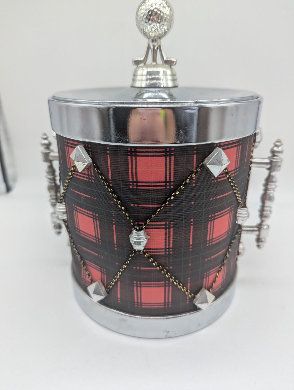 Vintage, Red Plaid, Ice Bucket, With Silver Handles, Circa 1970s, Mcm ...