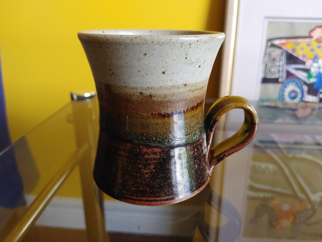 Handmade, Pottery Mug, Rustic Look, Hourglass, Multicolored, Ribbon ...