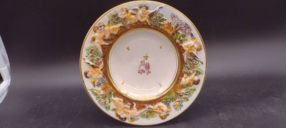 Vintage, Capodimonte, Tiered Plate, Bon Bon Plate, Canape, Cherubs ...