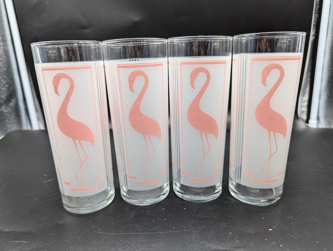 Vtg, Art Deco, Flamingo, Highballs, Tom Collins Glasses, Pink Flamingo ...
