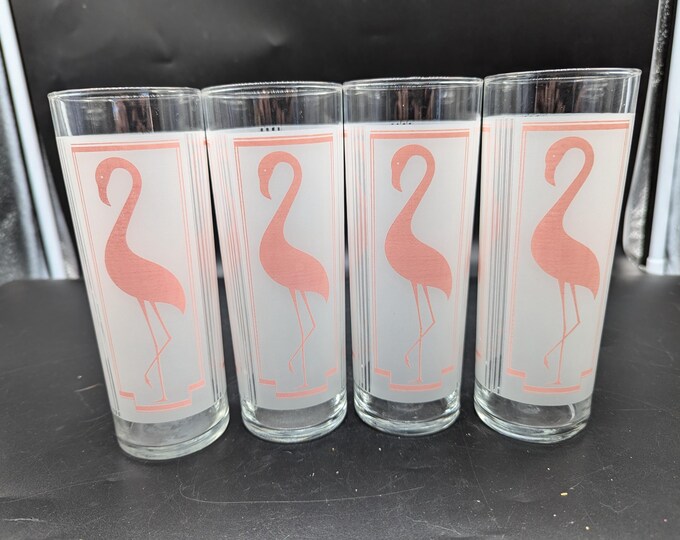 Vtg, Art Deco, Flamingo, Highballs, Tom Collins Glasses, Pink Flamingo ...