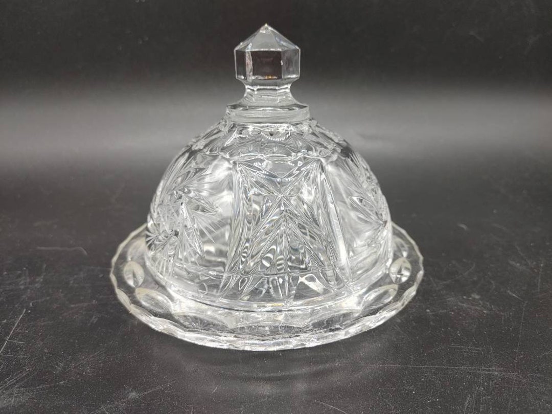 Vintage, Cut Crystal, Pinwheel, Covered, Butter Dish, Cheese Plate ...