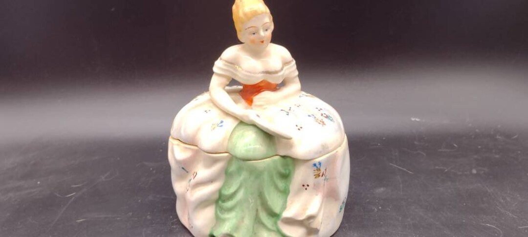 Vintage, Victorian Lady, Trinket Box, Hand Painted, Porcelain, Dresser ...