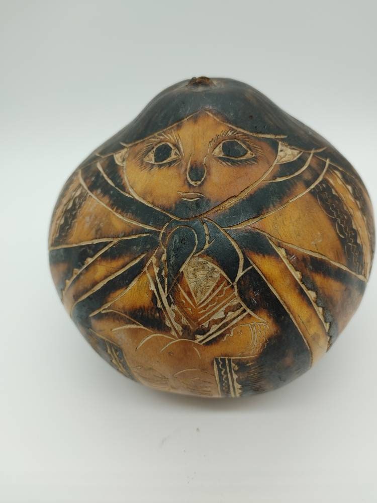 Vintage, Gourd Art, Peru, Lady/girl, Hand Tooled, - Etsy
