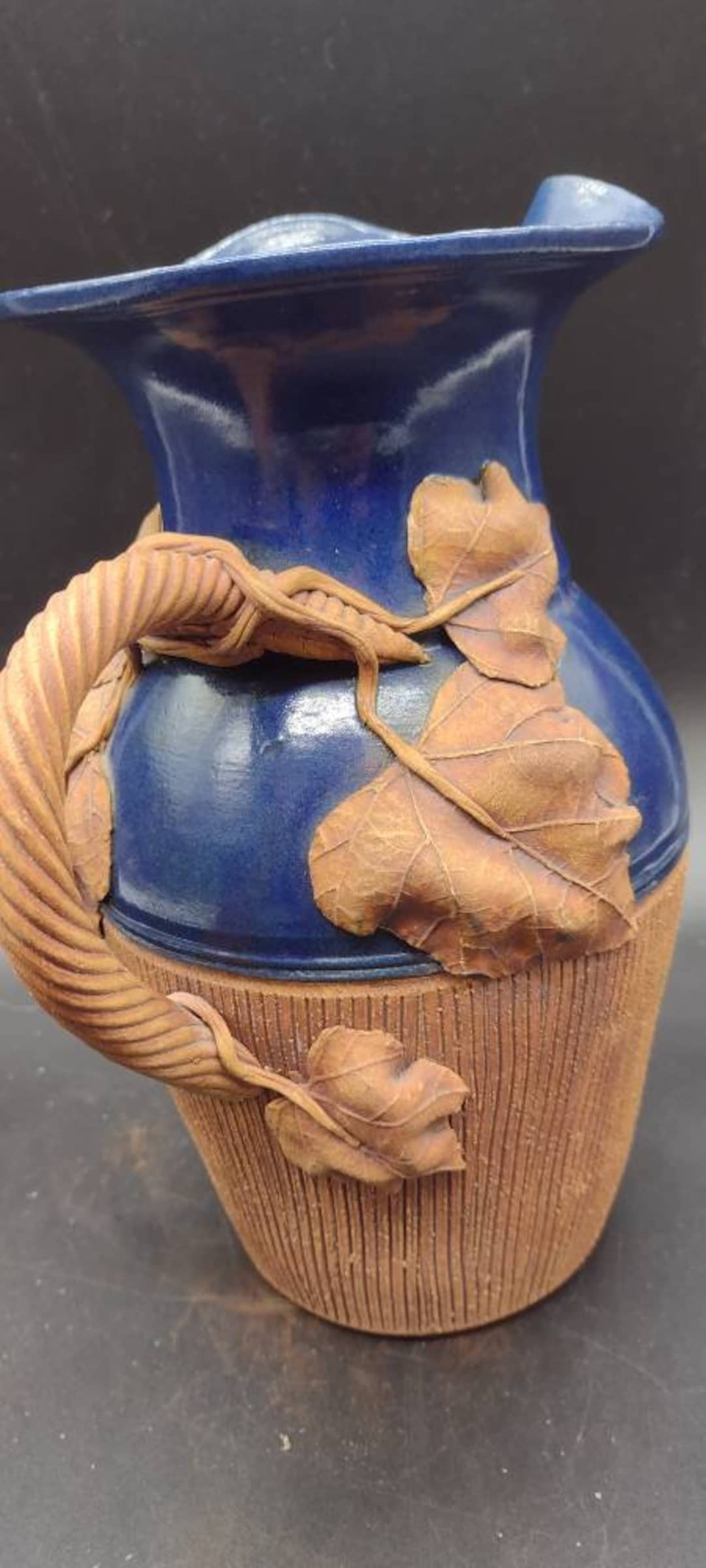 RJ Crawford, Pottery Jug, Ewer, Signed by Artist, USA, Grape Leaves ...