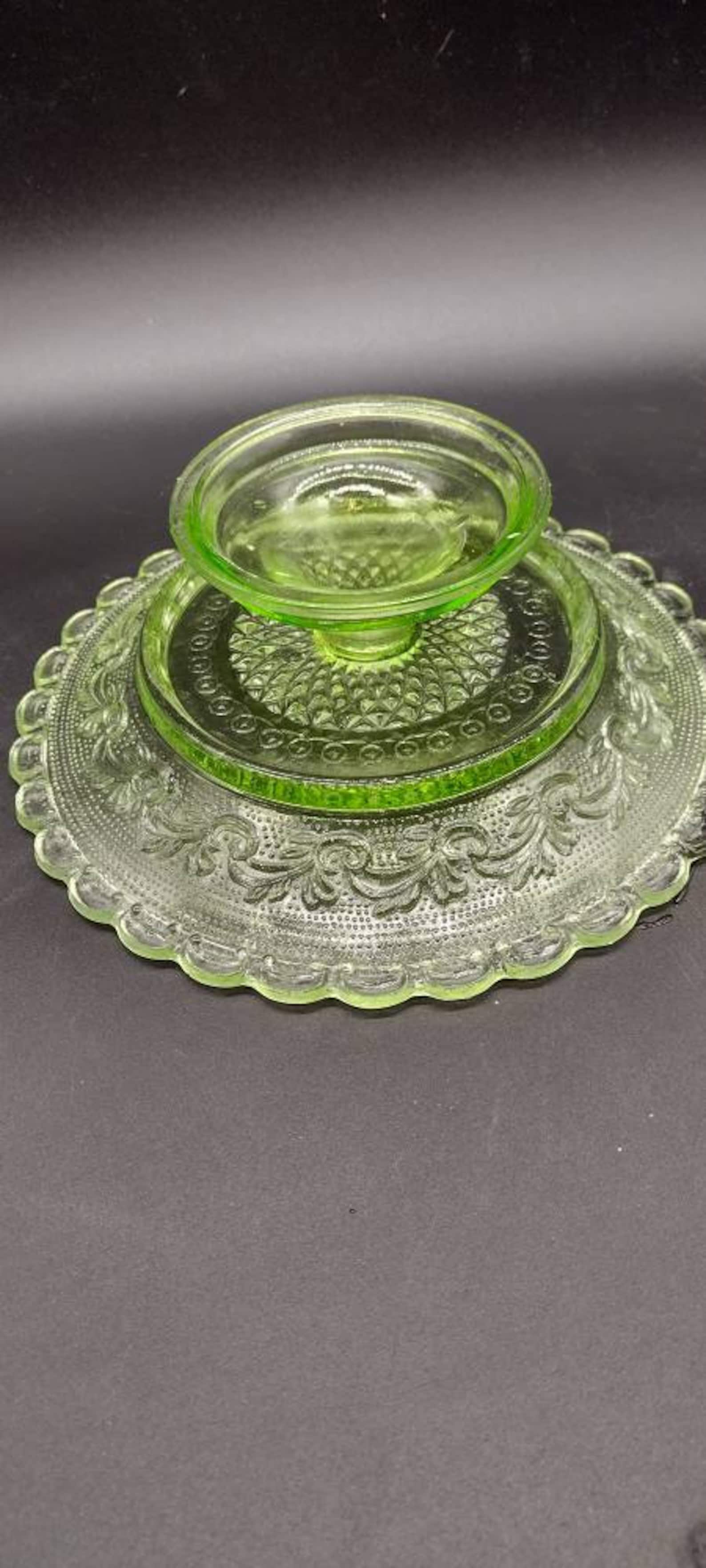 Vintage Green Depression Glass Compote Detailed Pattern - Etsy