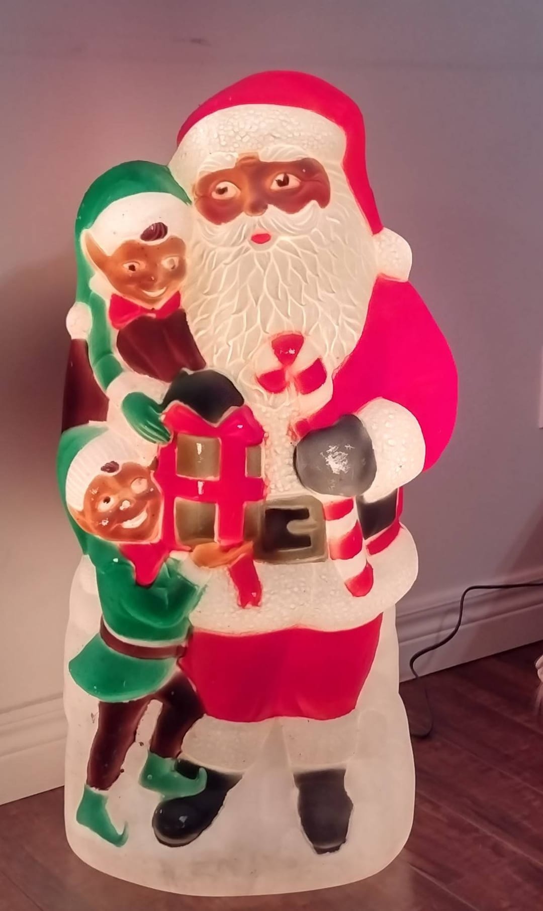 2001 Vintage, 32'' Santa Claus, Blow Mold, Elf, Elves, TPI, Lighted ...