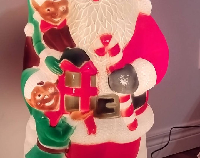 2001 Vintage, 32'' Santa Claus, Blow Mold, Elf, Elves, TPI, Lighted ...