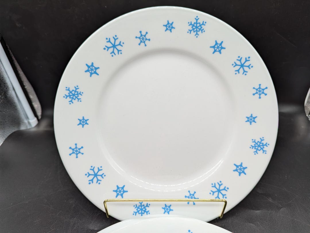 Vintage, Corelle, Blue Snowflake, Large Dinner Plates, Wide Rim, Set of ...