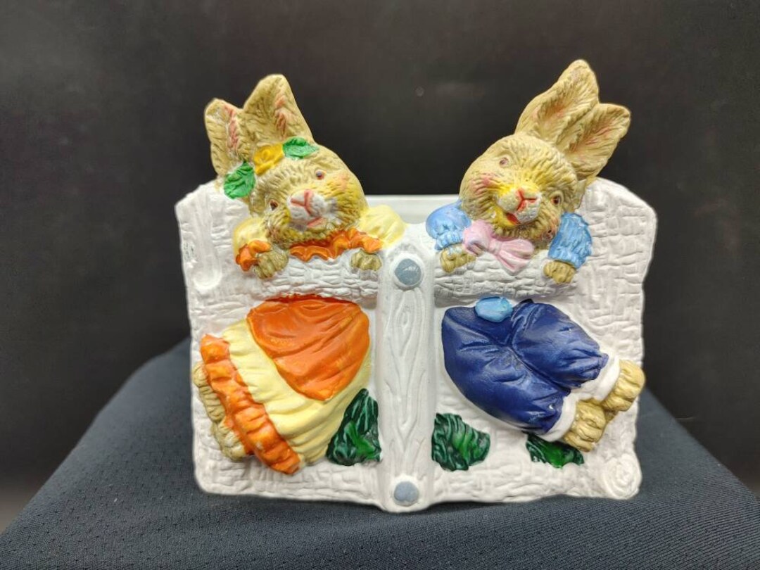 Vintage, Ceramic, Easter, Planter, Bunnies, Boy and Girl Rabbits ...