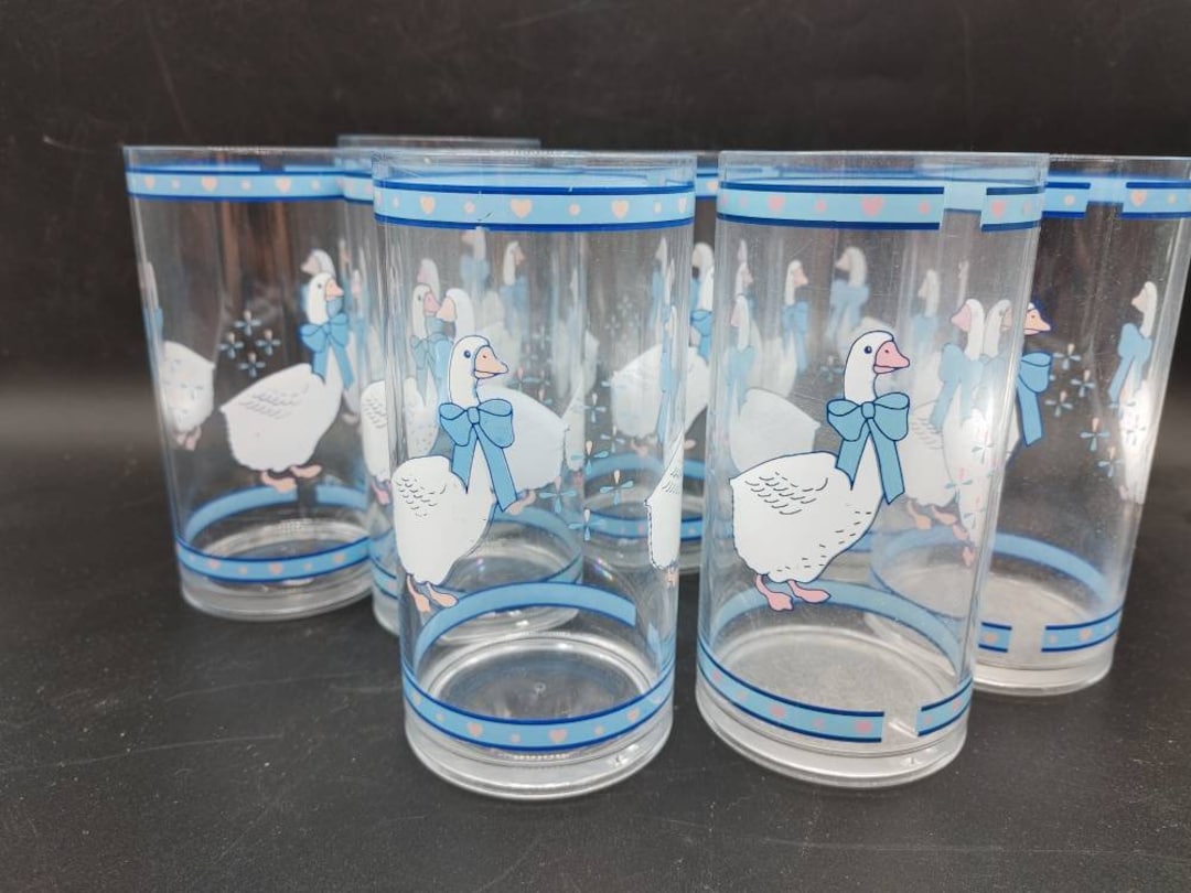 Vintage, Blue Ribbon Goose, Acrylic, Drinking Glasses, Picnic Ware ...