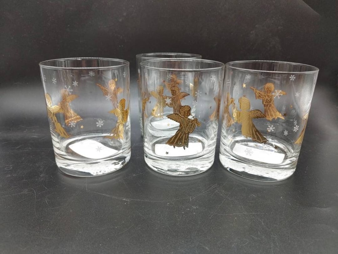 Vintage, Culver Glass, Double Old Fashioned, Gold, Christmas, Angel, 14 ...