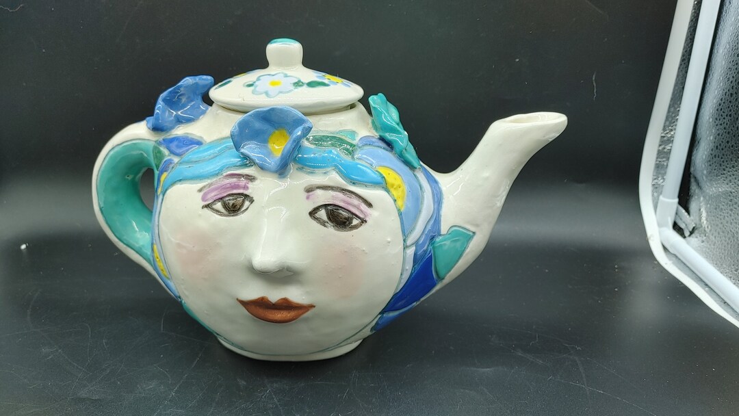 Genuine, Sue Bolt, Michigan, Two Faces, Tea Pot, Art Pottery, One of a ...