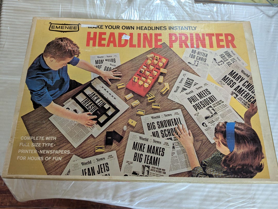 Vintage, Emenee, Headline Printer, Game, 1960s, News Maker, Collectible ...