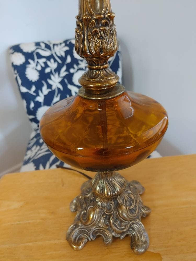 Amber Glass, Globe, Table Lamp, Vintage, Amber Glass Lamp, Ornate Brass ...