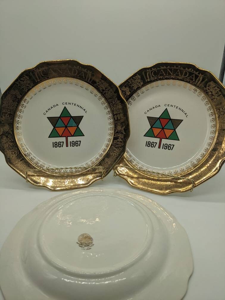 Vintage, Canada, Centennial Plates, Souvenir, Collector, Golds ...
