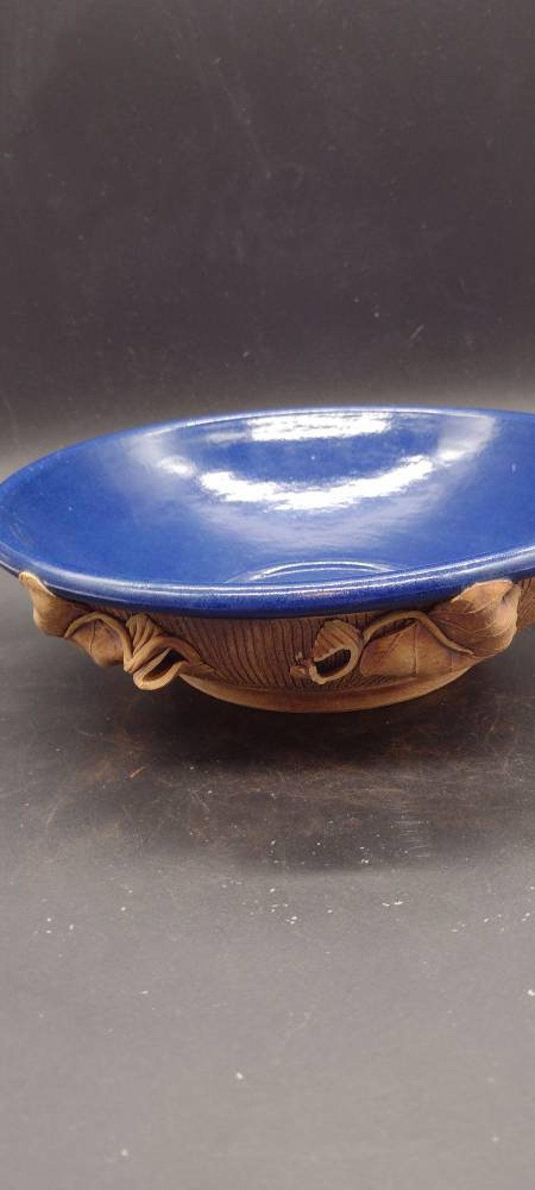 RJ Crawford, Pottery Bowl, Signed by Artist, USA, Grape Leaves, Vines ...