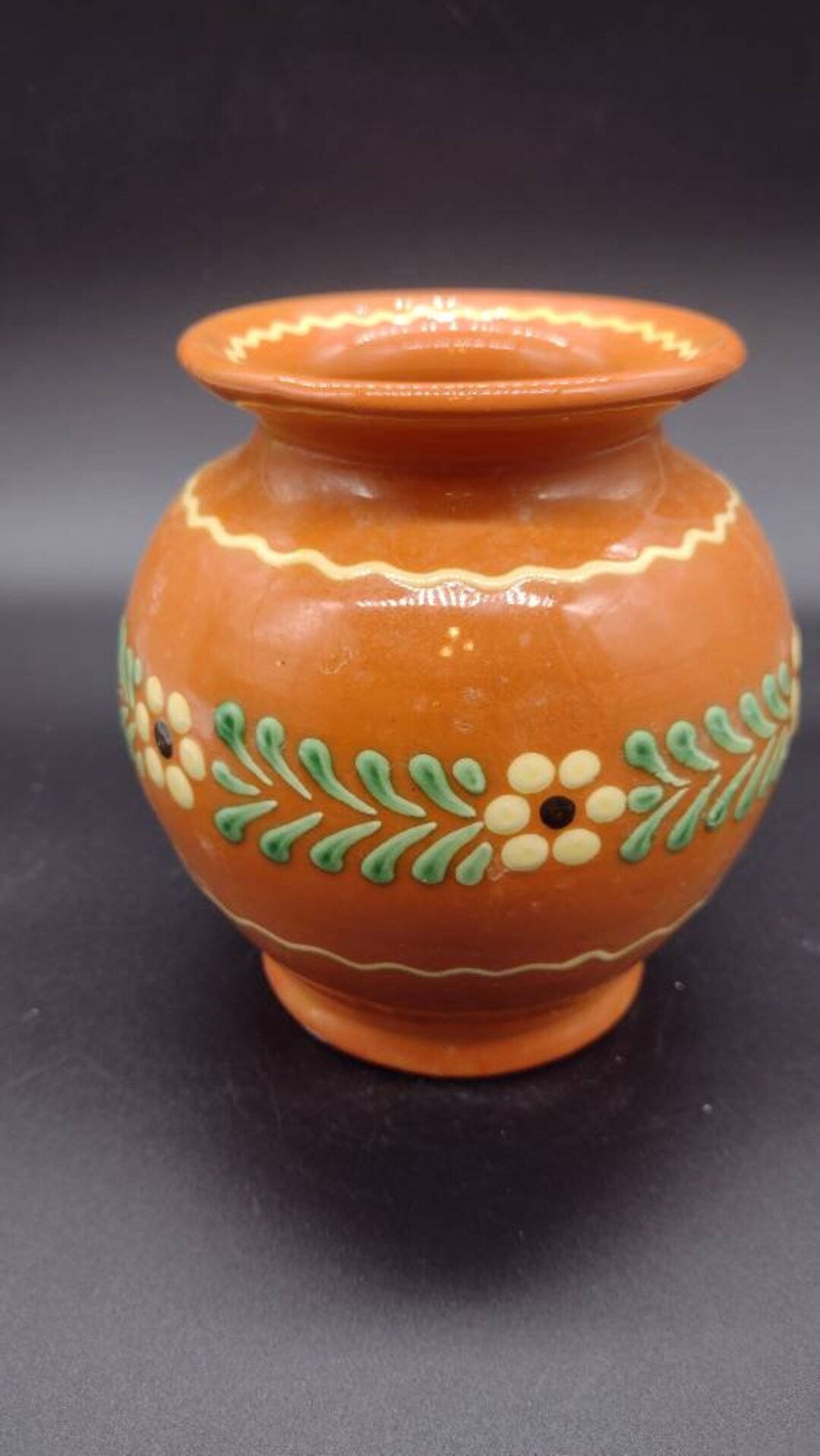 Vintage, German, Redware Pottery, Vase, Eiling Ochtrup, Greens, Yellows ...
