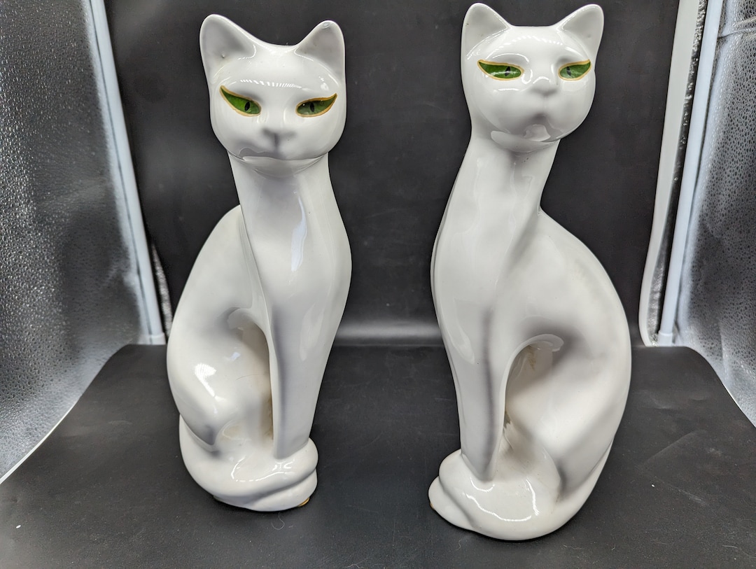 Vintage, Artmark, Brazil, Ceramic, Siamese Cats, White, Green Eyes, MCM ...