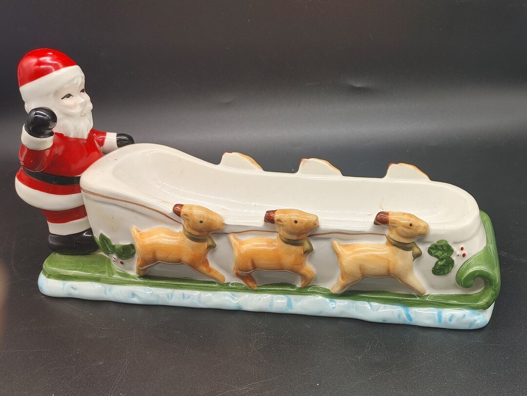 Vintage, Ron Gordon, Cracker Dish, Santa, Sleigh, Reindeer, Candy Dish ...