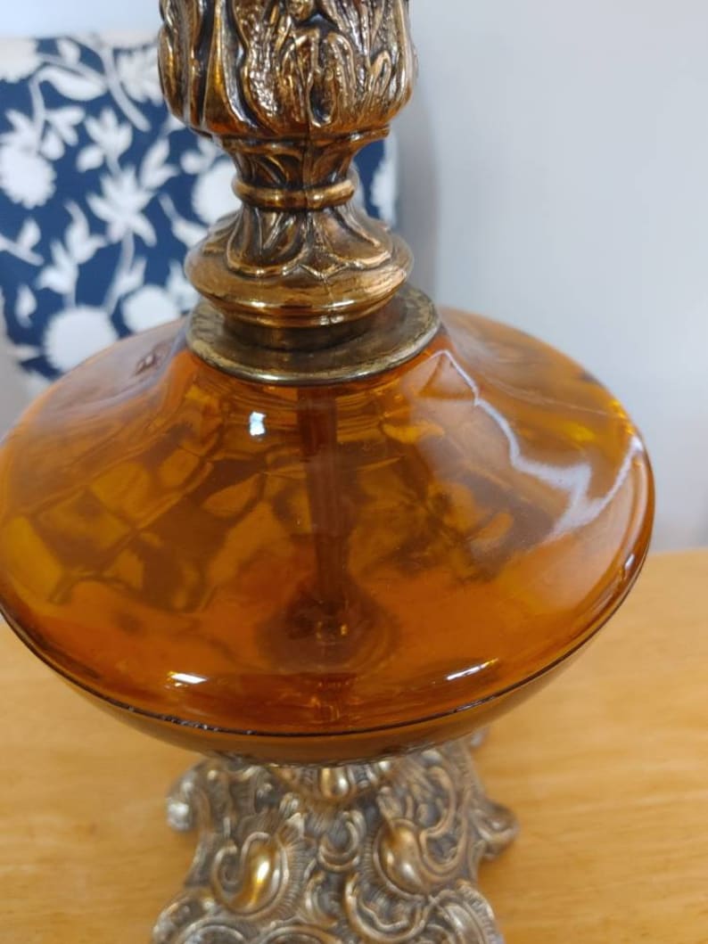 Vintage Amber Glass Table Lamp, Ornate Brass Base, 1970s Lighting - Etsy