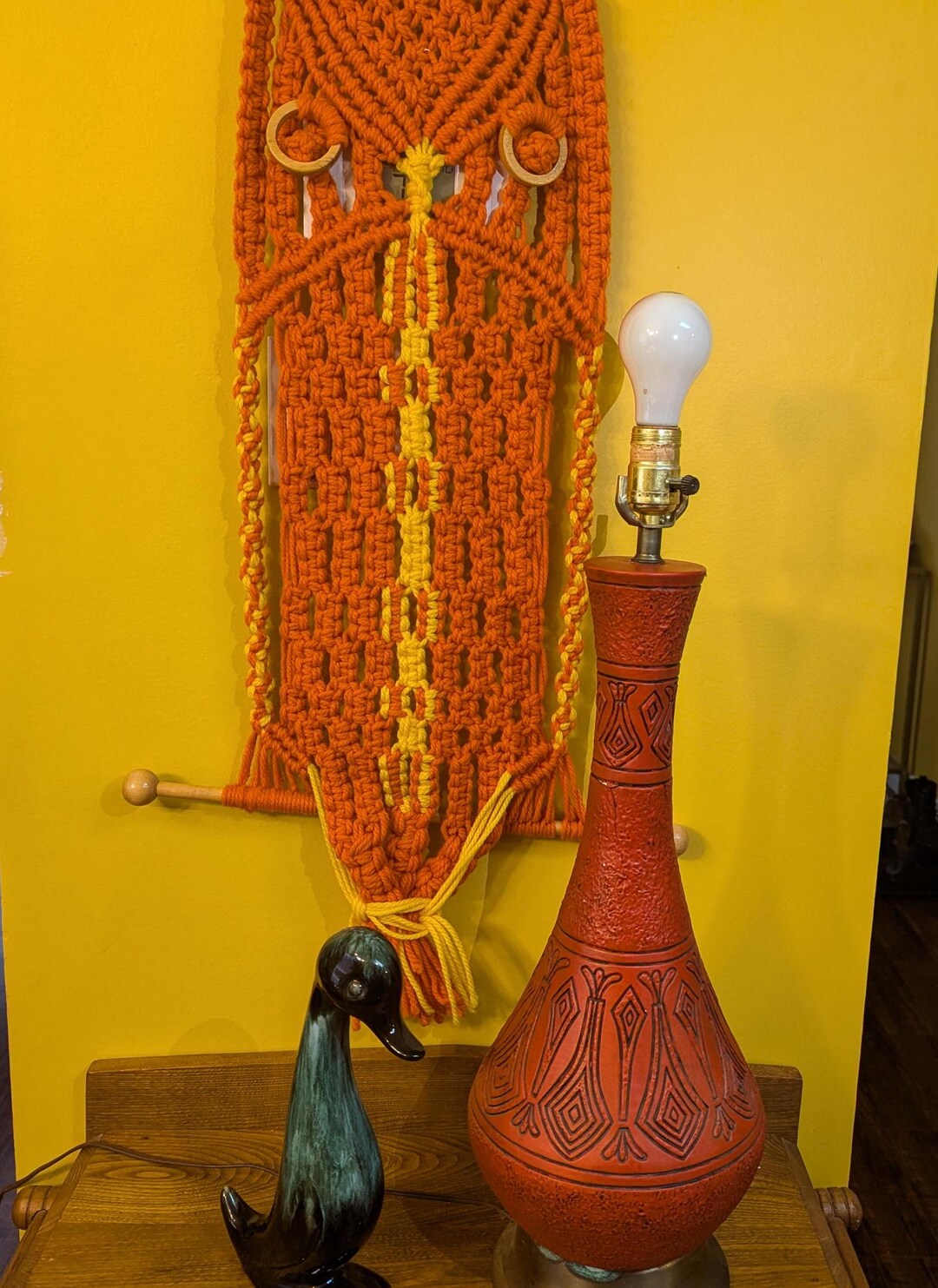 Amazing, 1960s, Burnt Orange, Atomic Lamp, Brass Base, Ceramic, Plaster ...