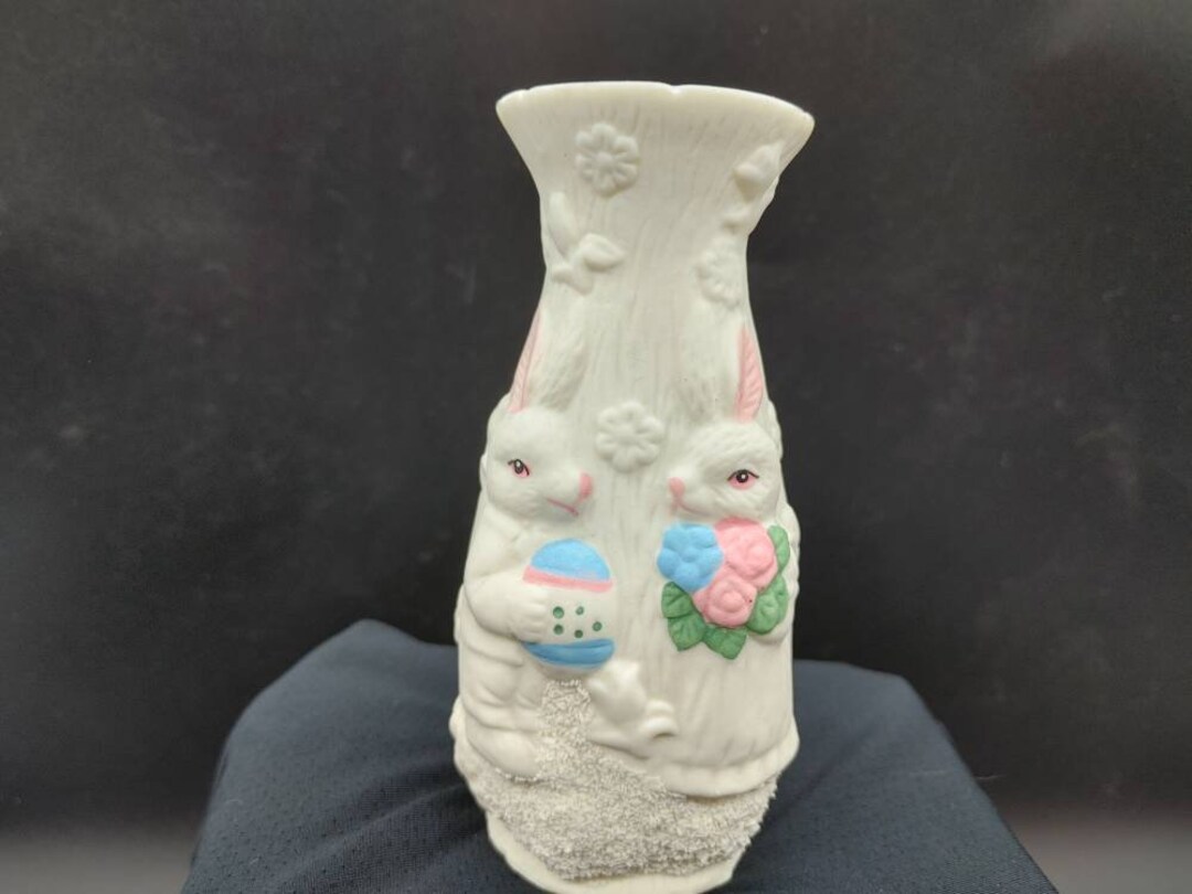 Vintage, Bunny Rabbitt, Easter, Vase, Boy and Girl, Bunnies, Florals ...