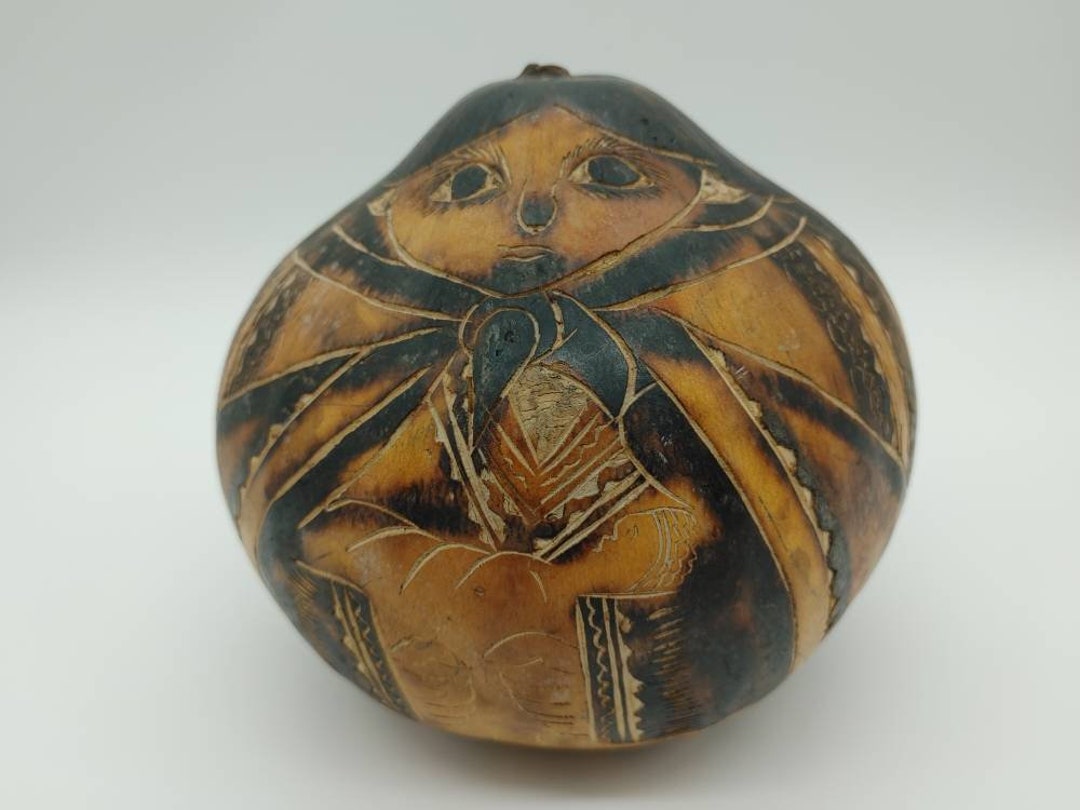Vintage, Gourd Art, Peru, Lady/girl, Hand Tooled, - Etsy