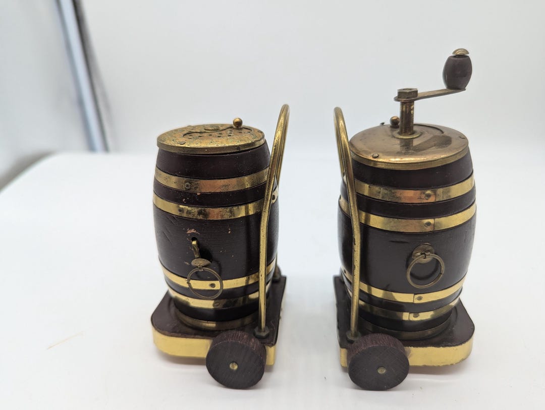 Vintage, Keg on Wheel, Pepper Mill, Set, Salt and Pepper, Shakers, Made ...