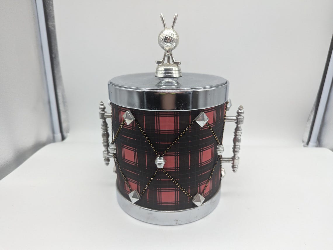Vintage, Red Plaid, Ice Bucket, With Silver Handles, Circa 1970s, Mcm ...