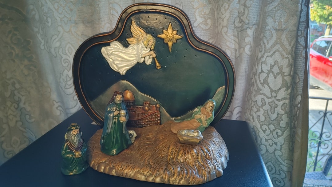 Vintage, Ceramic, Light Up, Nativity Scene, Stars, One of a Kind ...