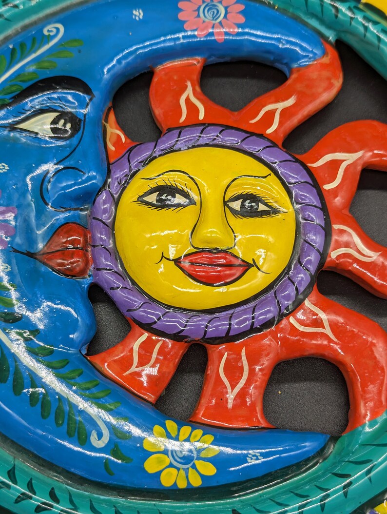 Vintage, Mexican, Handmade, Eclipse, Wall Art, Talavera, Sun, Moon ...
