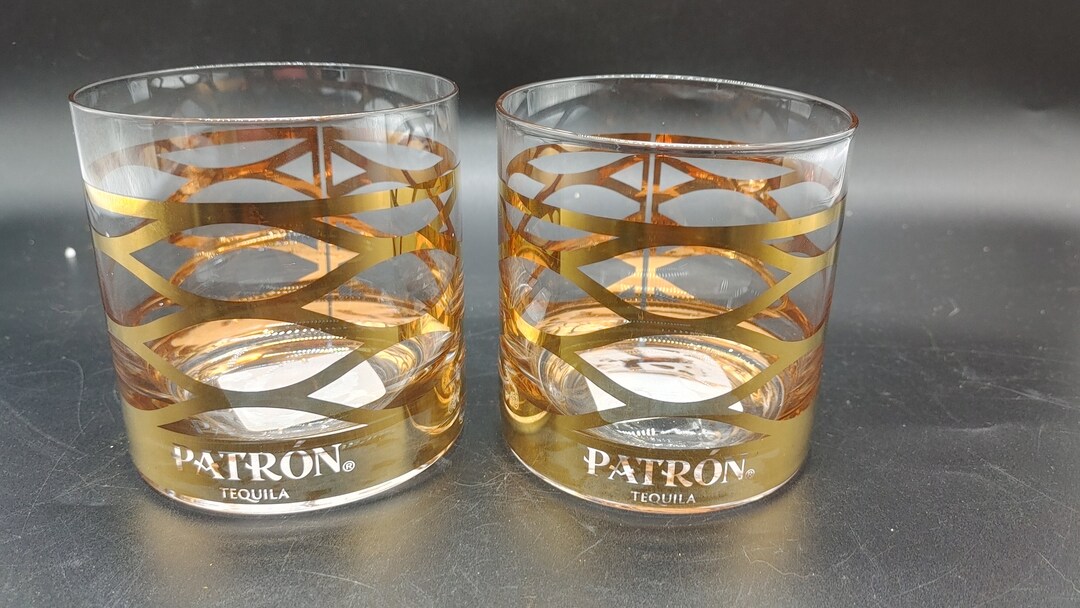 Vintage, Patron Tequila, Gold Embossed, Rocks Glasses, Pair, Boyfriend ...