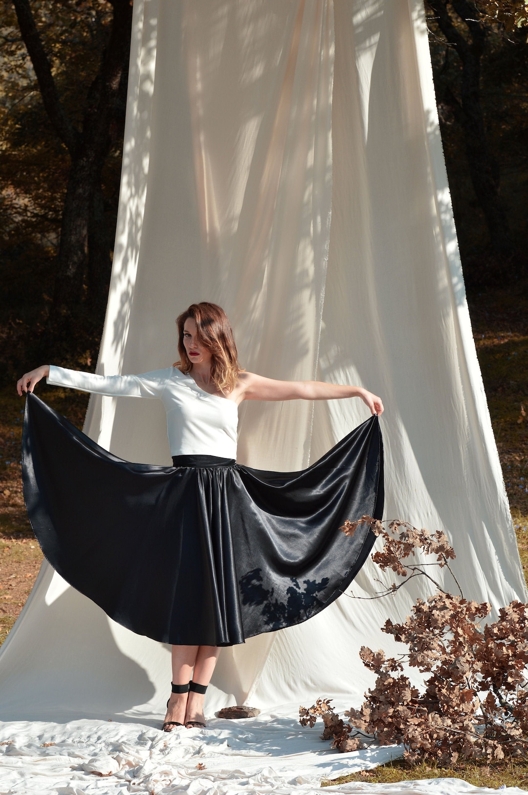 Circle Skirt Black Satin Skirt Black Midi Skirt Wedding Midi Skirt ...
