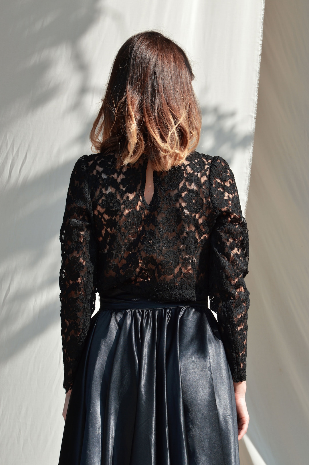 Black Lace Top Ivory Lace Top Lace Blouse Bridesmaid Top Long Sleeve ...