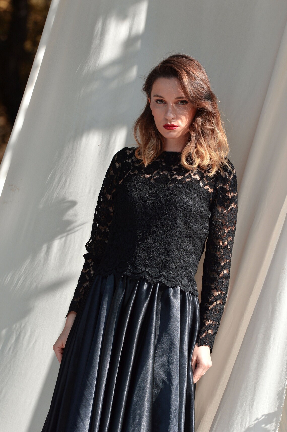 Black Lace Top Bridal Lace Top Bridesmaid Crop Top Evening Top Special ...